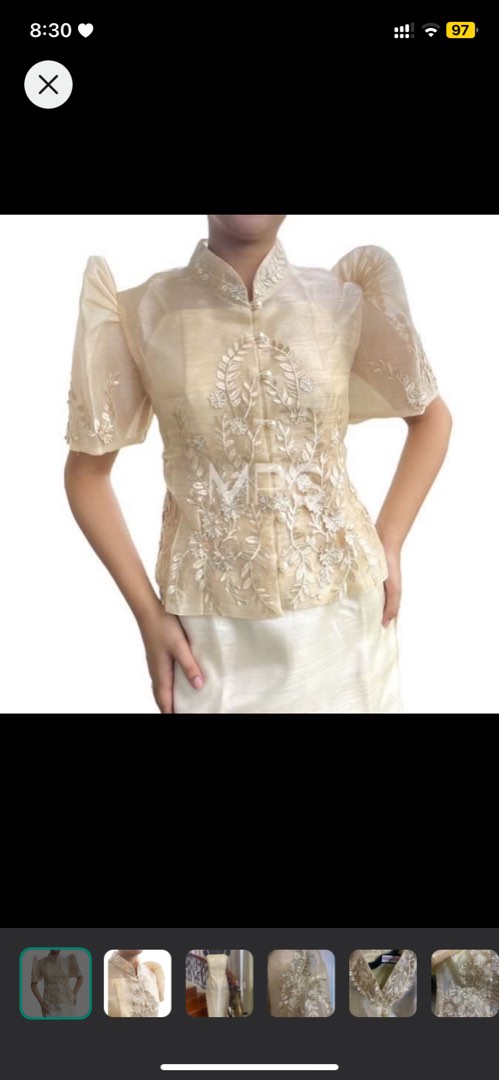 Filipiniana Chinese Collar Top w/ Inner Dress & pearl accessories ...