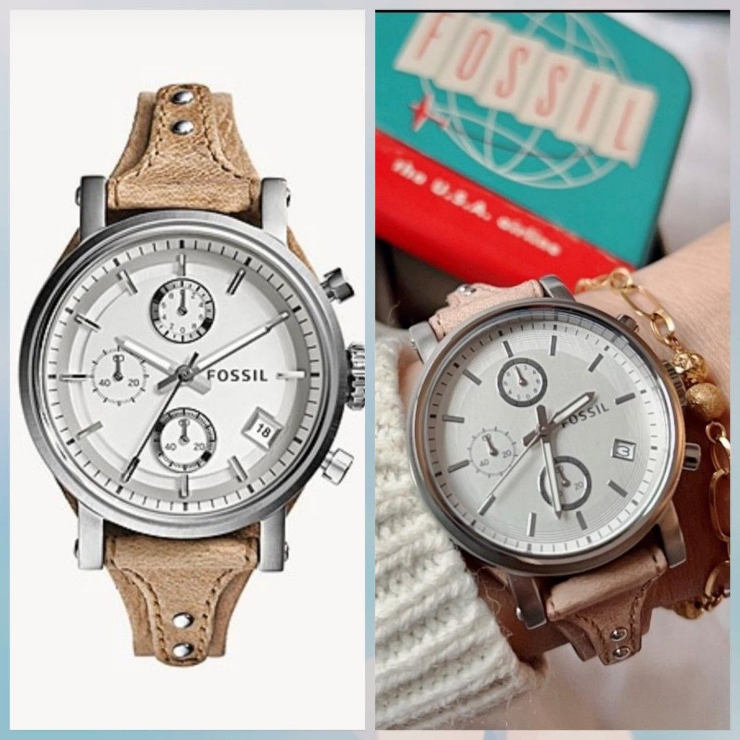 Fossil Boyfriend Chronograph Bone Leather Watch, Fesyen Wanita, Jam ...