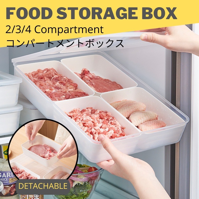 Fridge Food Storage Box with 4 detachable compartments and Lid Meat ...