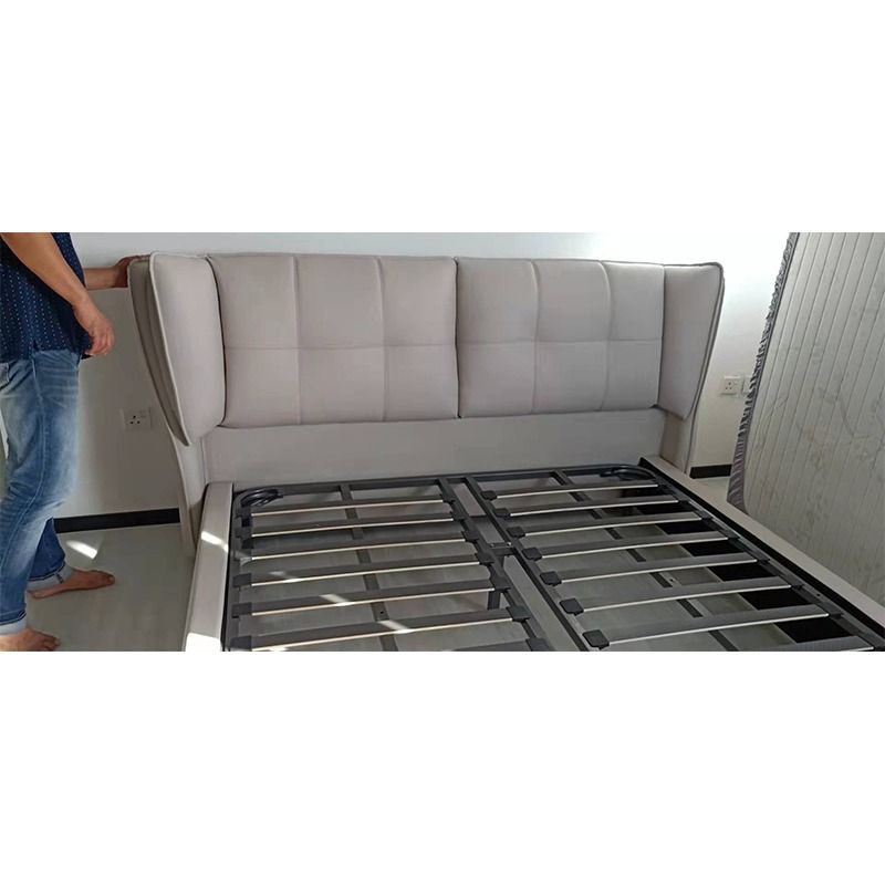 High Quality Bedframe Fishbone Wooden Slates Leather upholstered ...