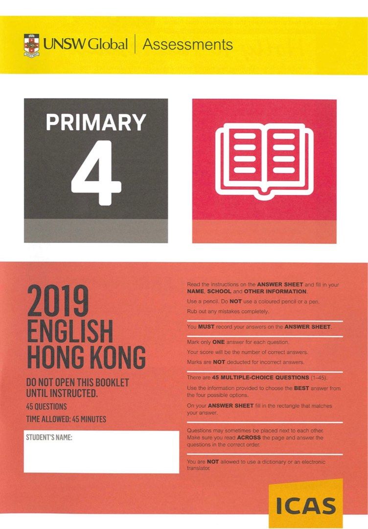 ICAS Primary 4 English for Hong Kong 2018 & 2019 Past Paper, 興趣及遊戲, 書本 ...