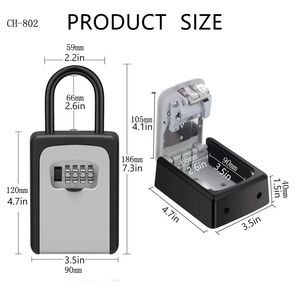 Key Storage Box with Key Hook/Wall Mounted 4 Digit Combination Padlock ...