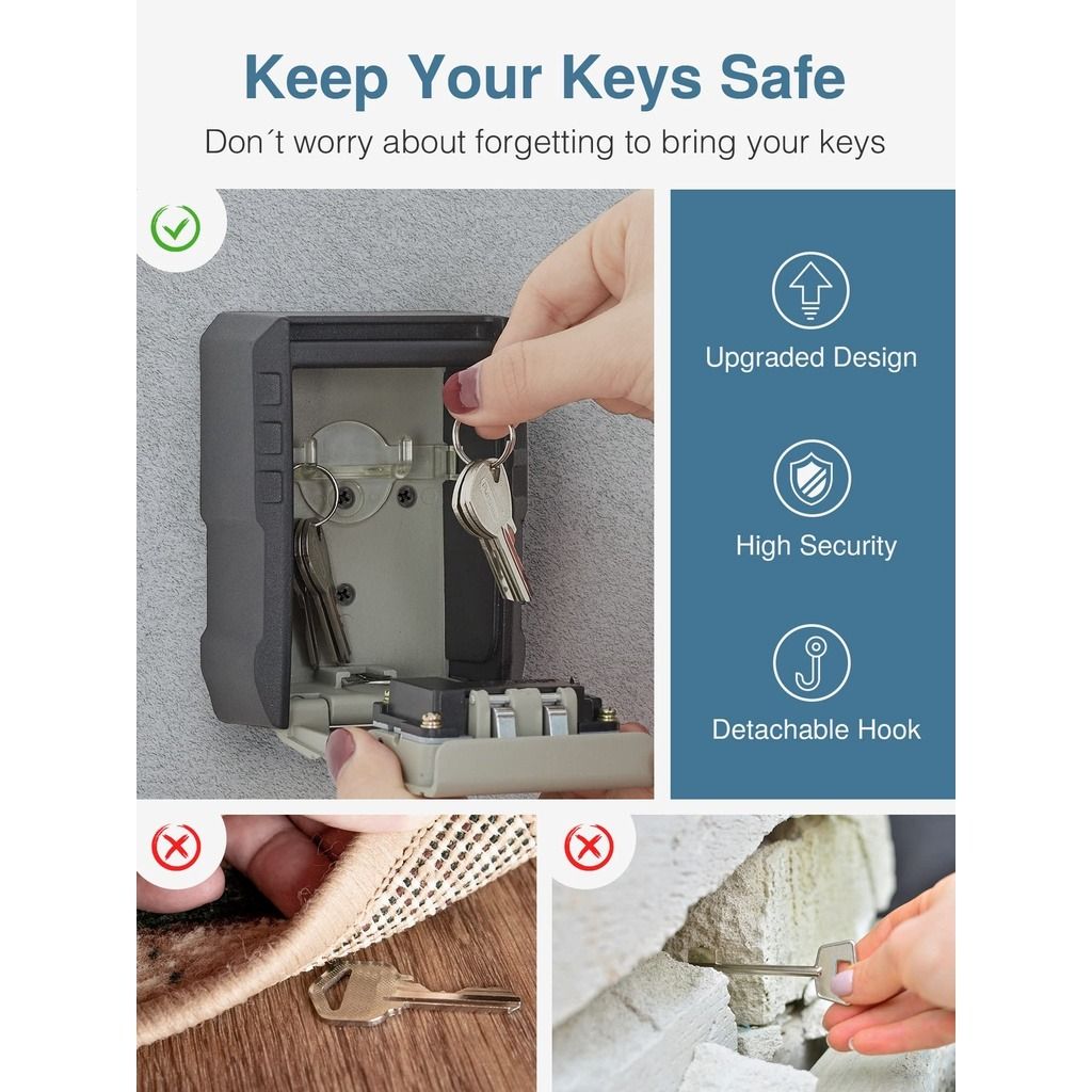 Key Storage Box with Key Hook/Wall Mounted 4 Digit Combination Padlock ...