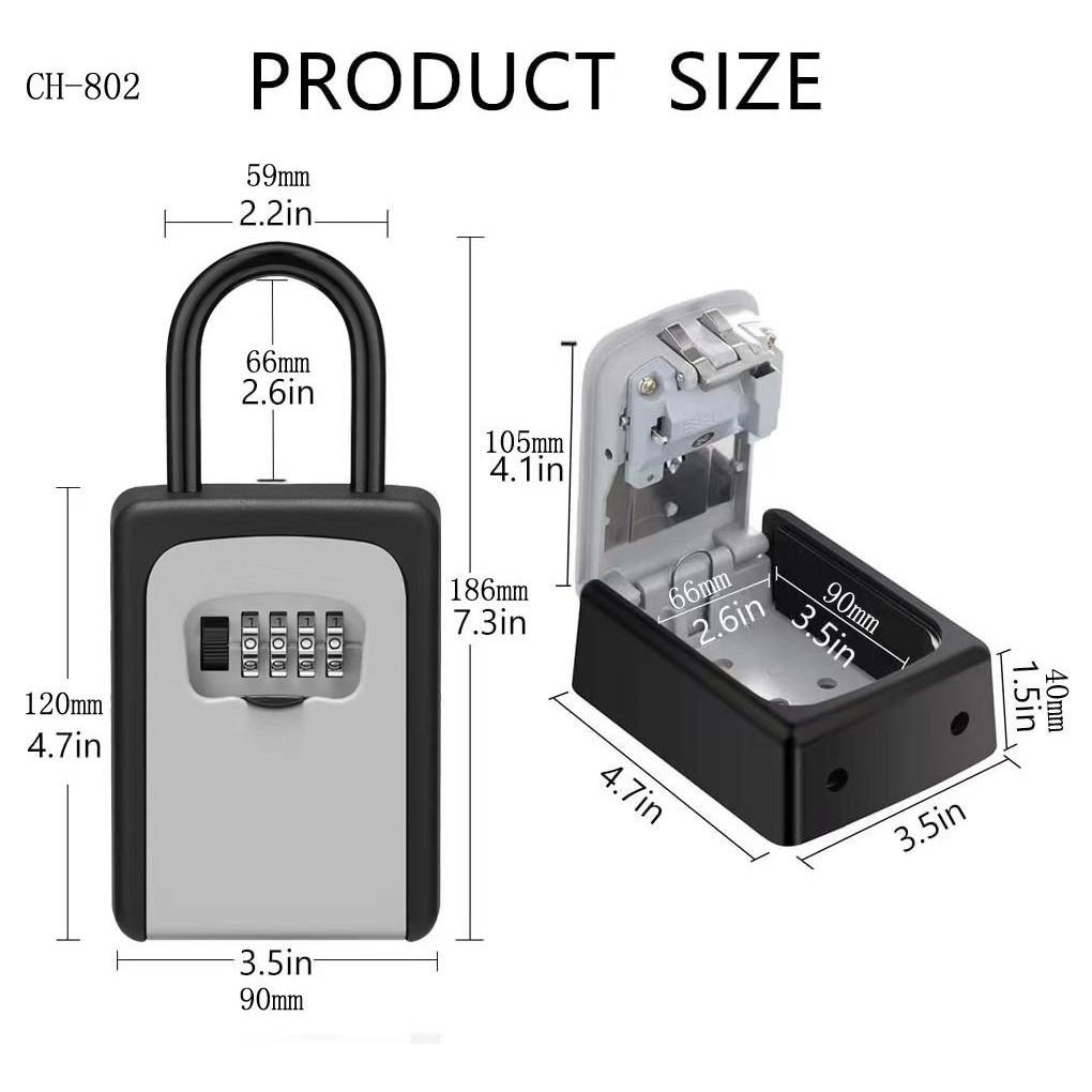 Key Storage Box with Key Hook/Wall Mounted 4 Digit Combination Padlock ...
