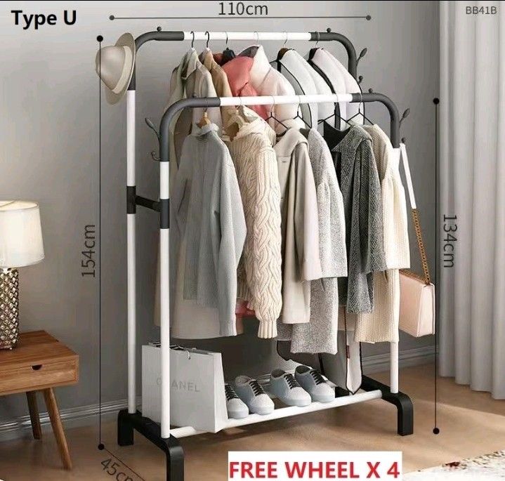 Left 1 - u shaped Clothes Rack with optional wheels, Furniture & Home ...