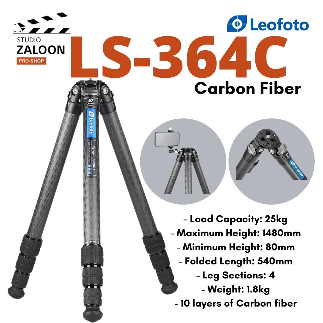 Leofoto LS-364C Ranger Series Compact Carbon Fiber Tripod, Photography, Photography Accessories ...