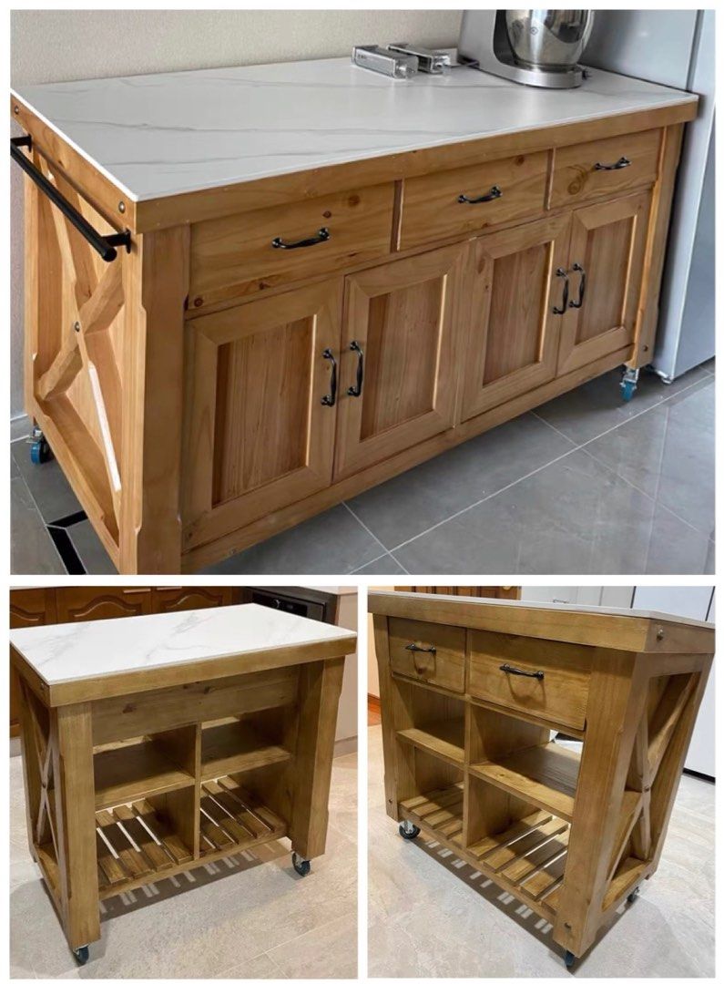 Customise Mobile Kitchen Pantry Side Counter Table Cabinet Island Bar ...