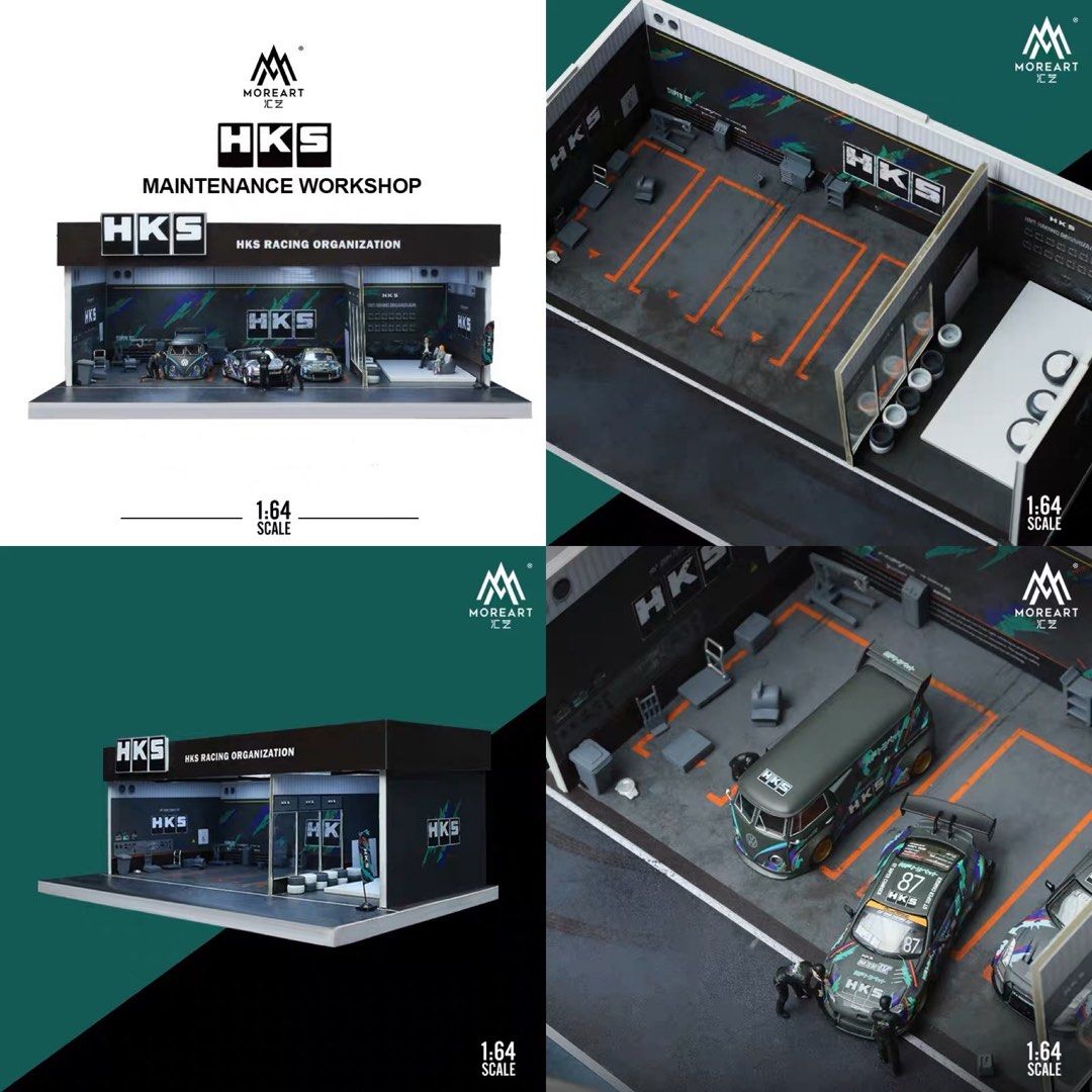 MoreArt 1/64 HKS Workshop Diorama with LED and Accessories for Mini GT Hot Wheels Tomica Tarmac ...