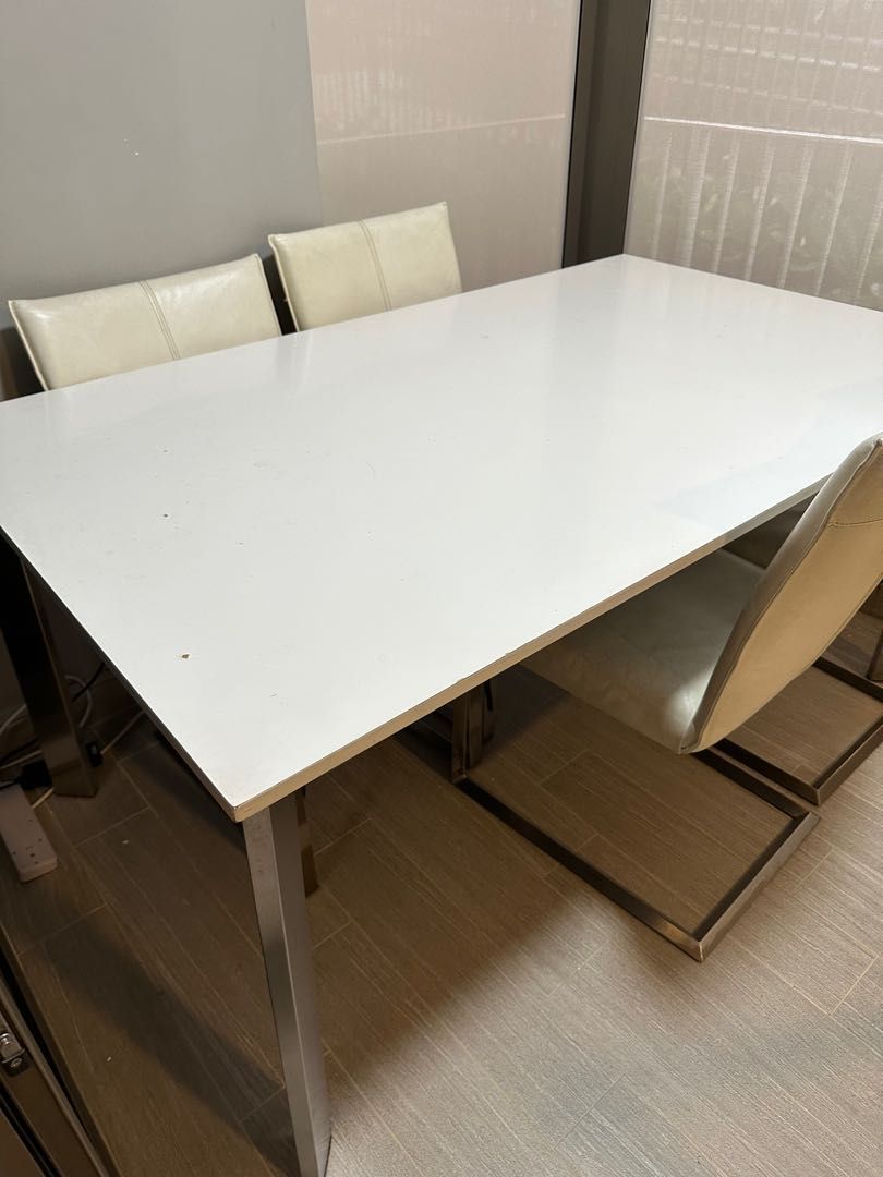 Preloved 1.6m dining table w 2 leather chairs, Furniture & Home Living ...