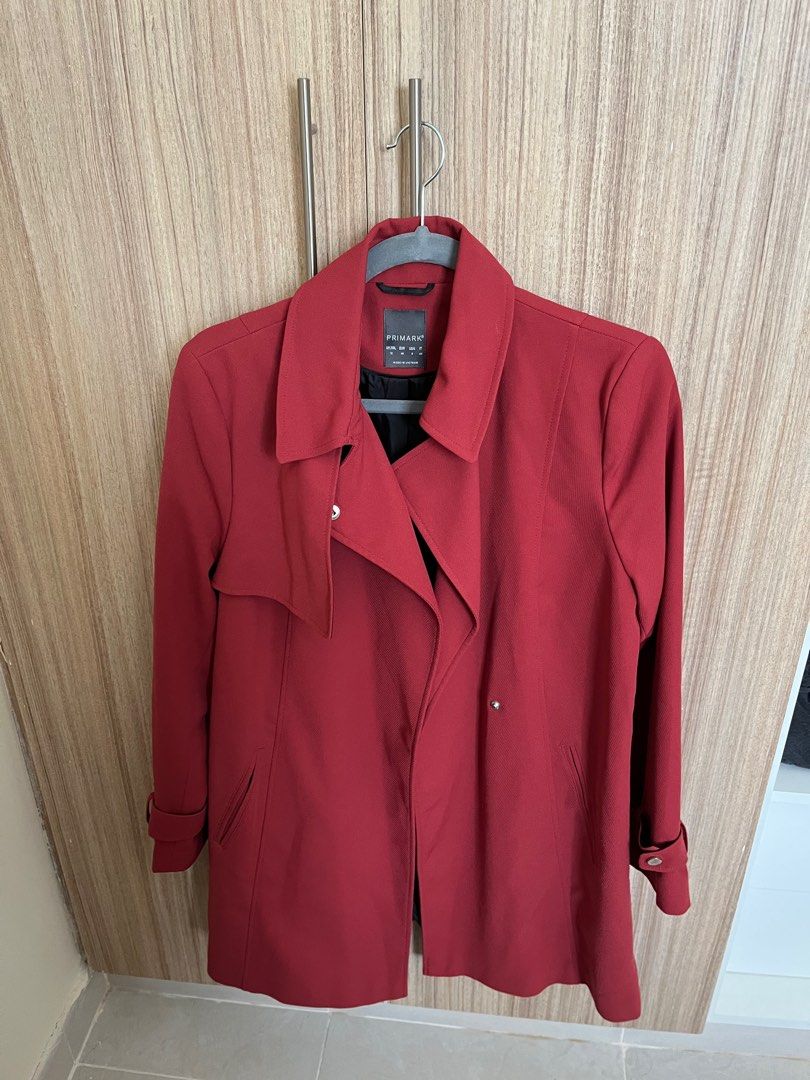 Primark red trench coat on Carousell