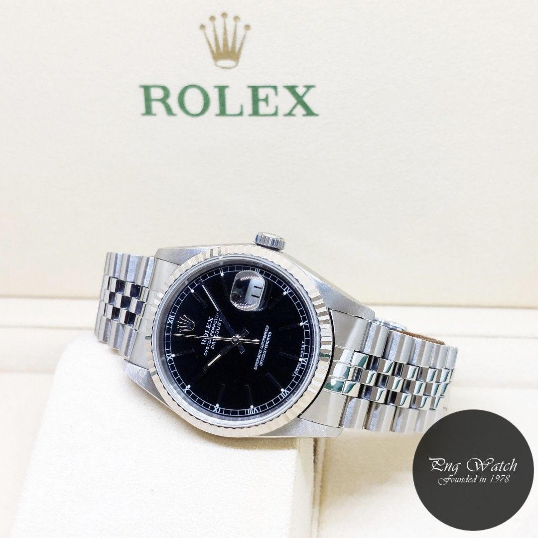 Rolex 36mm Oyster Perpetual Fluted Bezel Black Indexes Dial Datejust ...