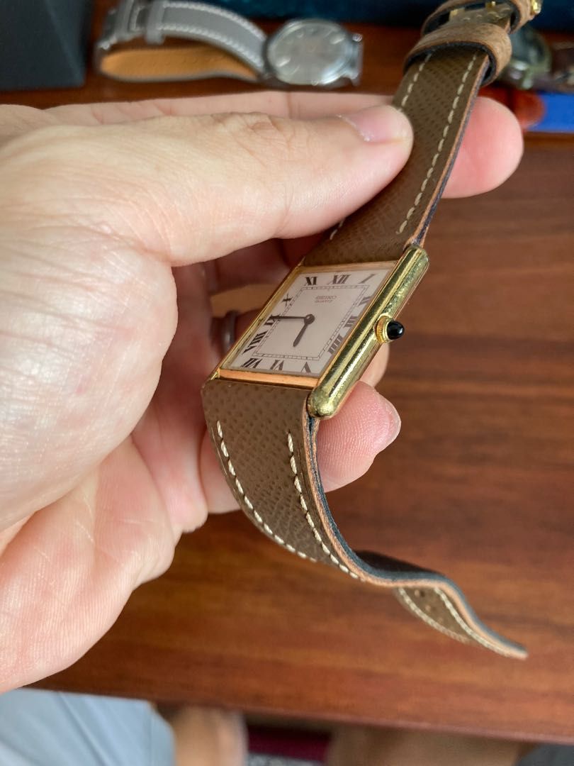 Seiko Cartier tank with epsom strap, Luxury, Watches on Carousell