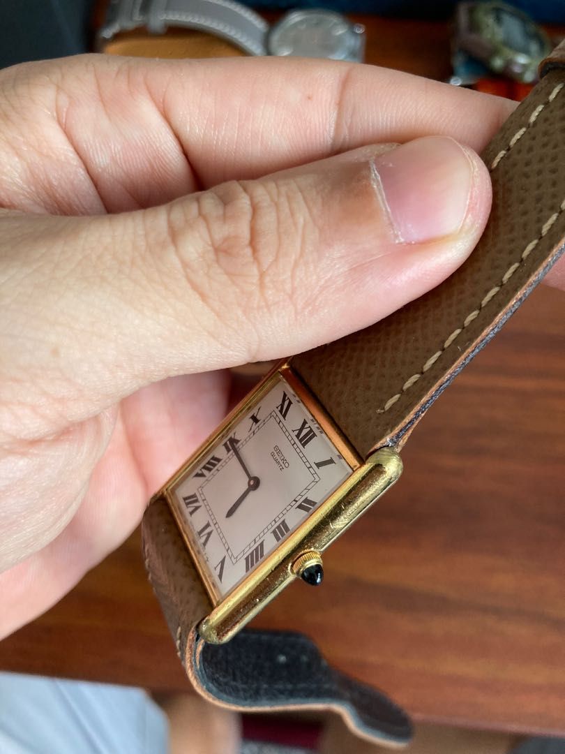 Seiko Cartier tank with epsom strap, Luxury, Watches on Carousell