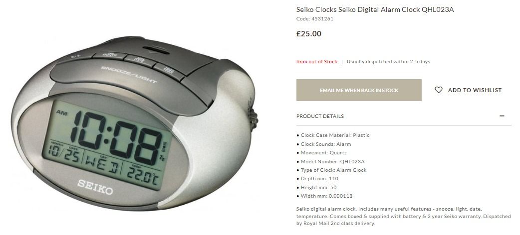 Seiko Digital Alarm Clock, Furniture & Home Living, Home Decor, Clocks ...