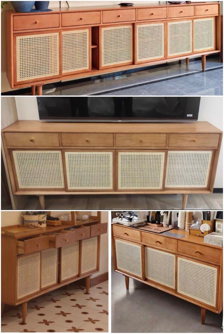 Rattan Sideboard Side Console Table TV Console Buffet Table Display ...