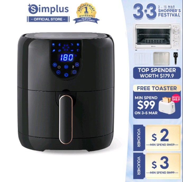 Simplus Air Fryer 5L/3.5L Digital Screen, TV & Home Appliances, Kitchen ...