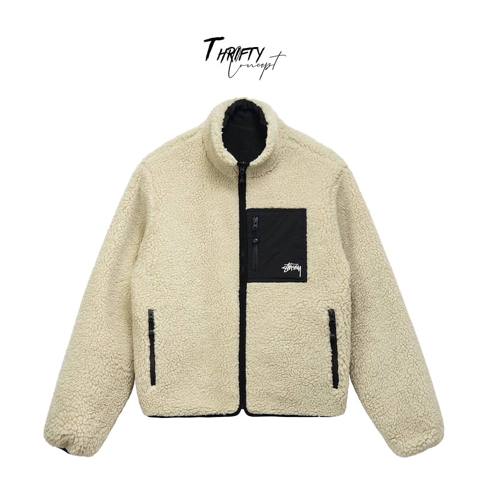 Stussy 8-Ball Reversible Sherpa Jacket, Men's Fashion, Coats, Jackets and Outerwear on Carousell