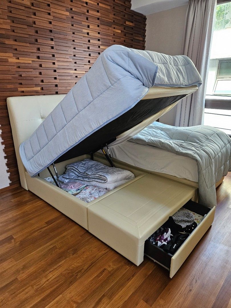 Super single storage bed (x2 available), Furniture & Home Living ...