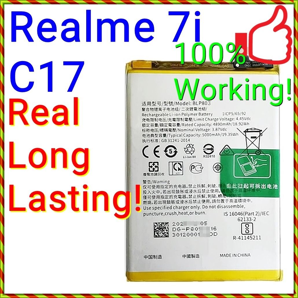 (Support 18W Fast Charge) NEW ORI Long Lasting Stable Battery BLP803 for Realme 7i / C17 ...