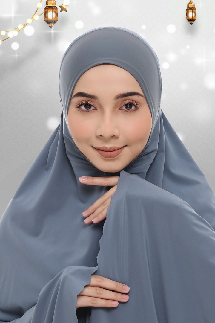 Original Telekung Siti Khadijah- Flair Aria (Ash blue), Women's Fashion, Muslimah Fashion ...