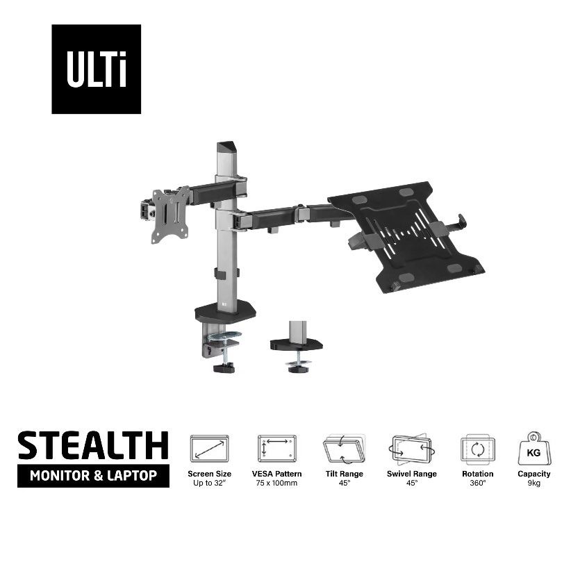 Ulti Stealth Dual Monitor Arm with Laptop Tray, Computers & Tech, Parts ...