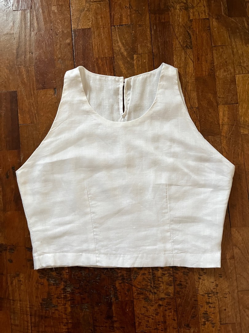 White pure linen halter top on Carousell