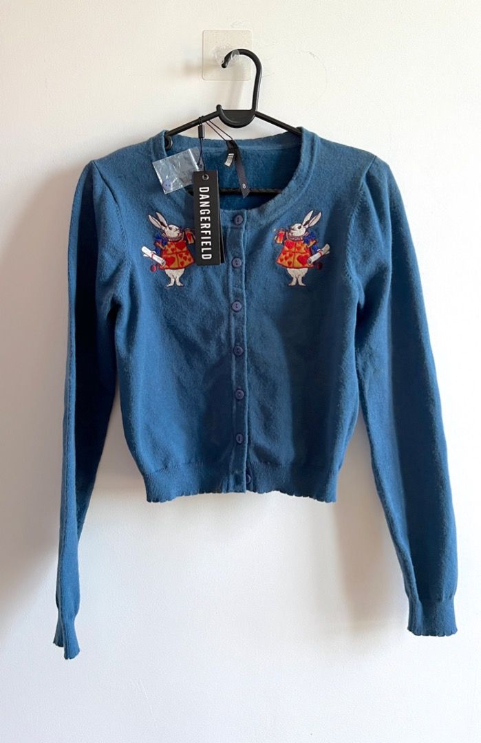 BNWT Dangerfield Alice In Wonderland Rabbit Blue Embroidered Cardigan ...