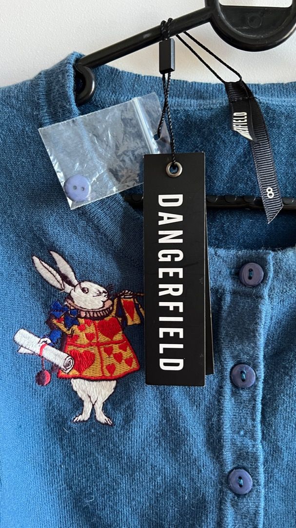 BNWT Dangerfield Alice In Wonderland Rabbit Blue Embroidered Cardigan ...