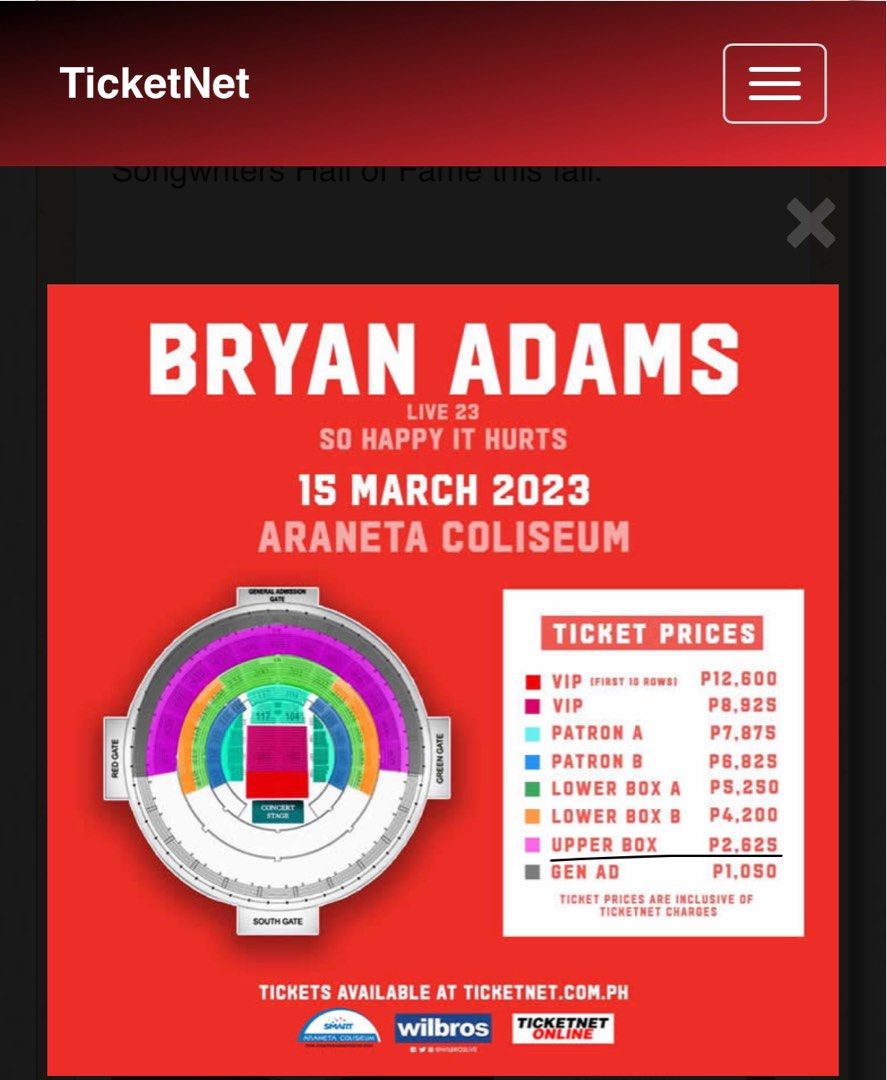 Bryan Adams in Manila, Tickets & Vouchers, Event Tickets on Carousell