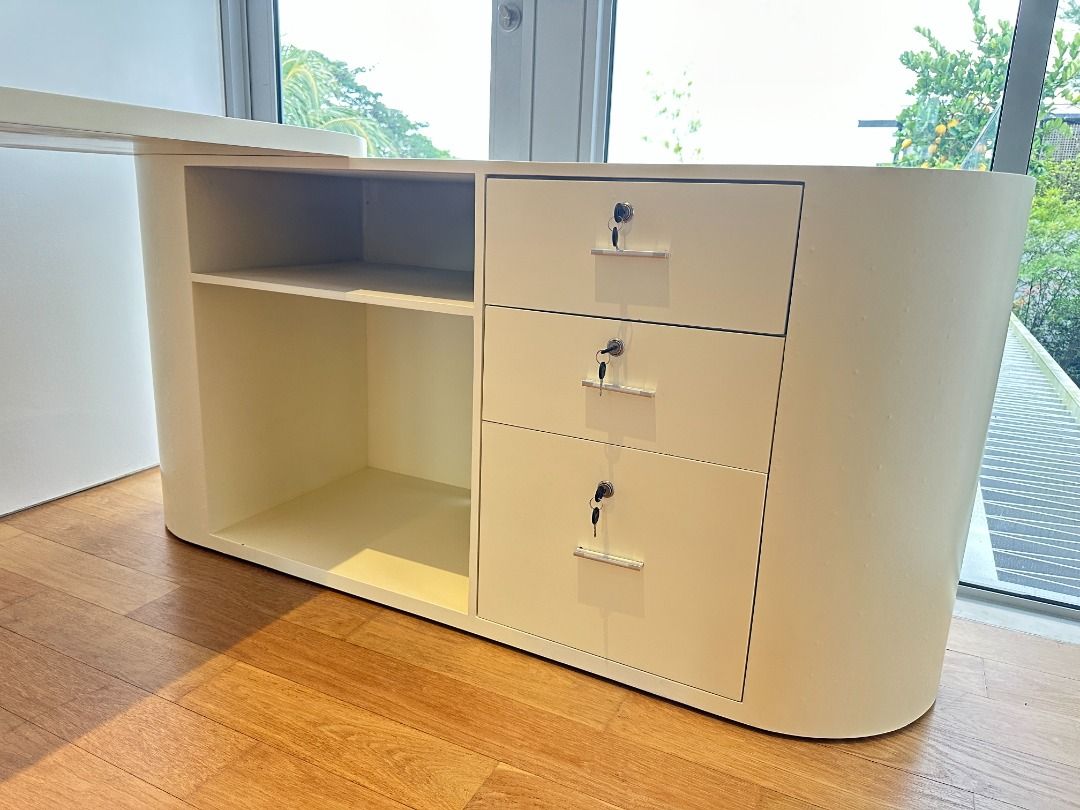 Custom Cream L Shape Desk w/ Storage, Furniture & Home Living ...