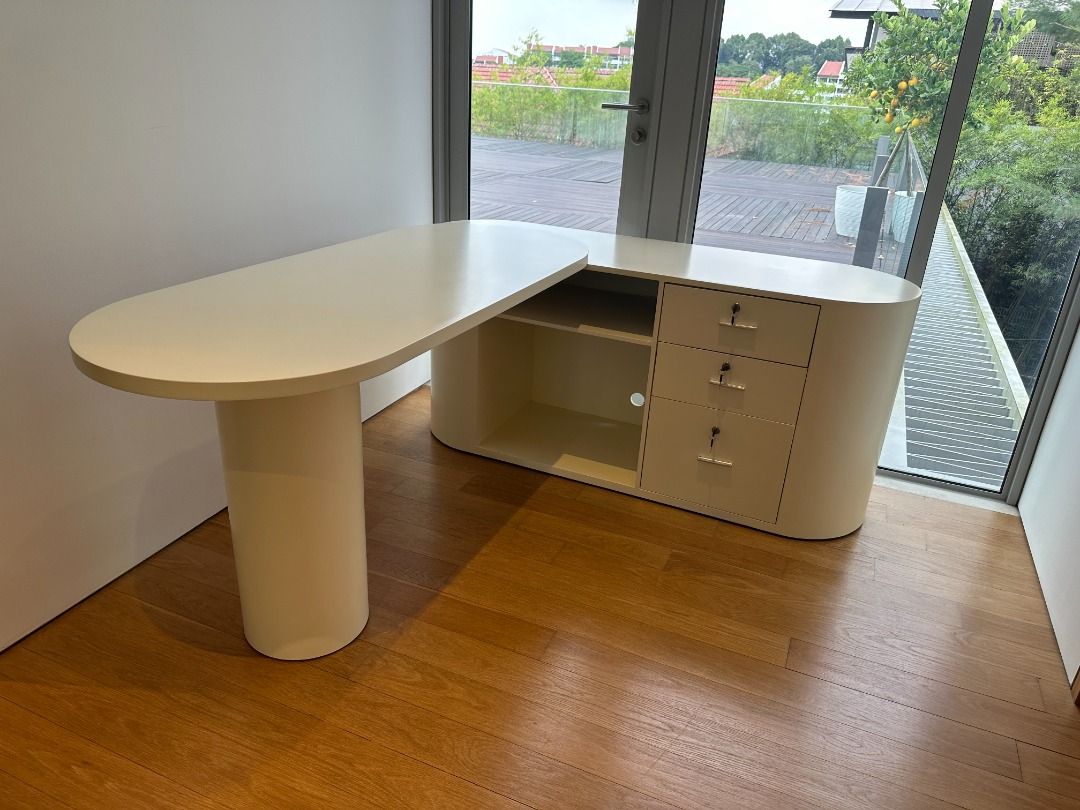 Custom Cream L Shape Desk w/ Storage, Furniture & Home Living ...
