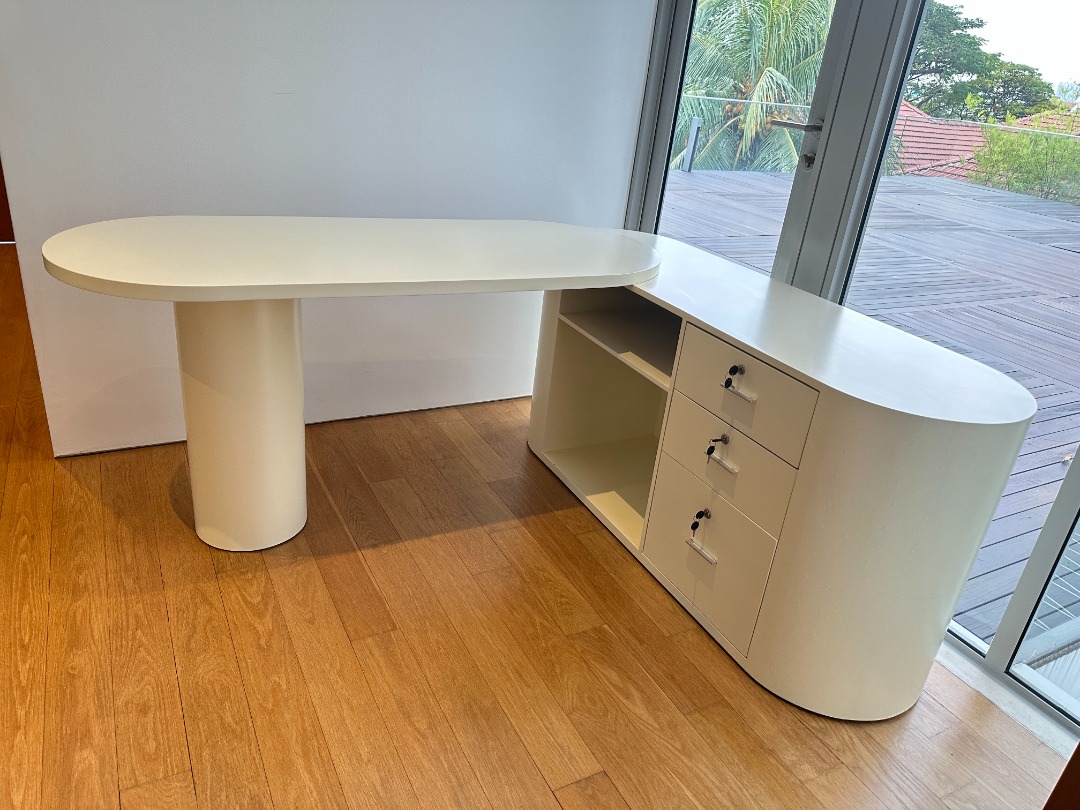 Custom Cream L Shape Desk w/ Storage, Furniture & Home Living ...