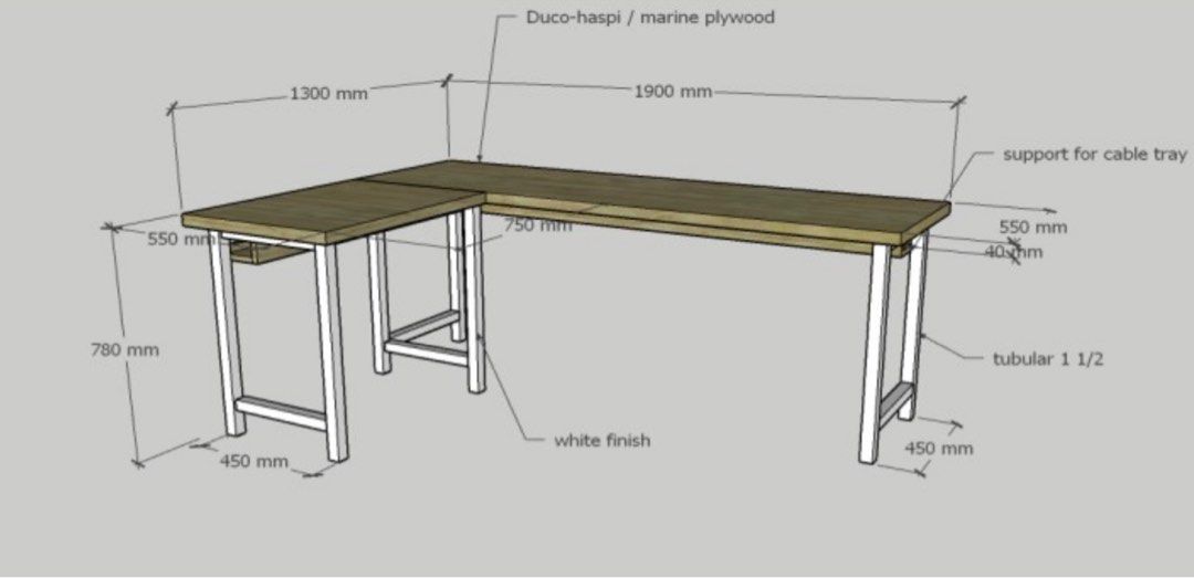 Custom L-shaped Computer Workstation Table with Cable Tray, Furniture ...
