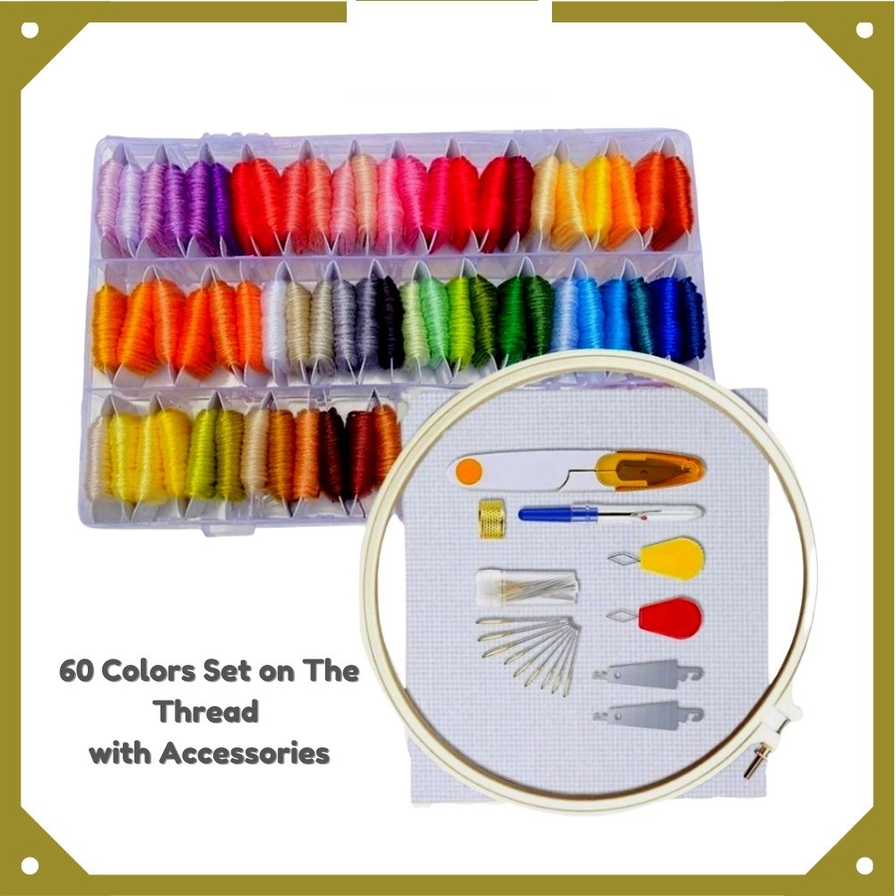 Embroidery Kit with Organiser Box comes with 60 Colour Threads, Hobbies ...
