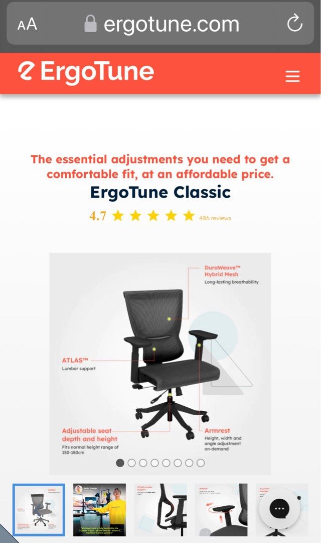ErgoTune Classic Black Office Chair, Furniture & Home Living, Furniture ...