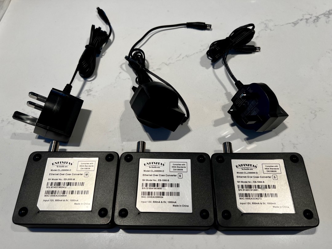 3-piece set of Ethernet Over Coaxial Converter (EOCC): 1 Master + 2 ...