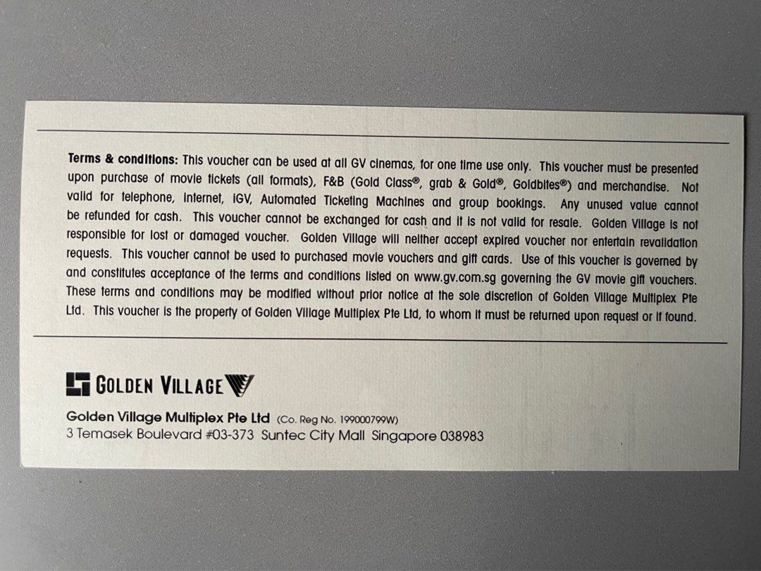 Golden Village Voucher, Tickets & Vouchers, Vouchers on Carousell