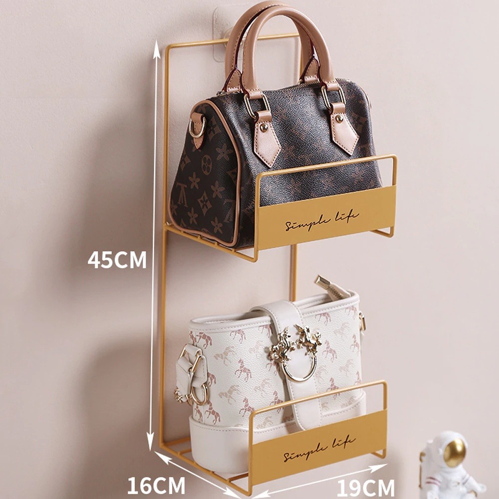 Hanging Bag Storage Rack Shelf Iron Double Layers Punch-free Storage ...