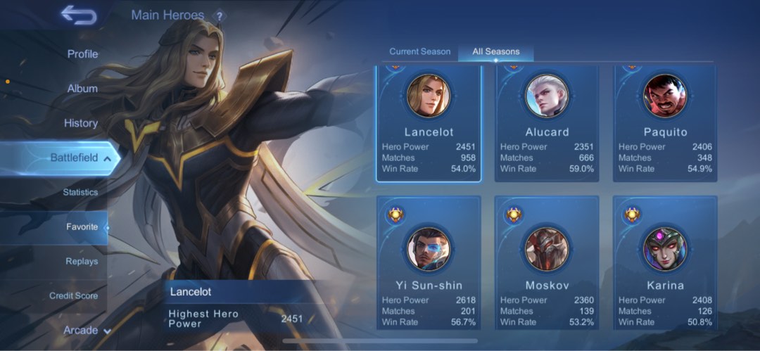 Lancelot Hero + YSS Collector mobile legends account, Video Gaming ...