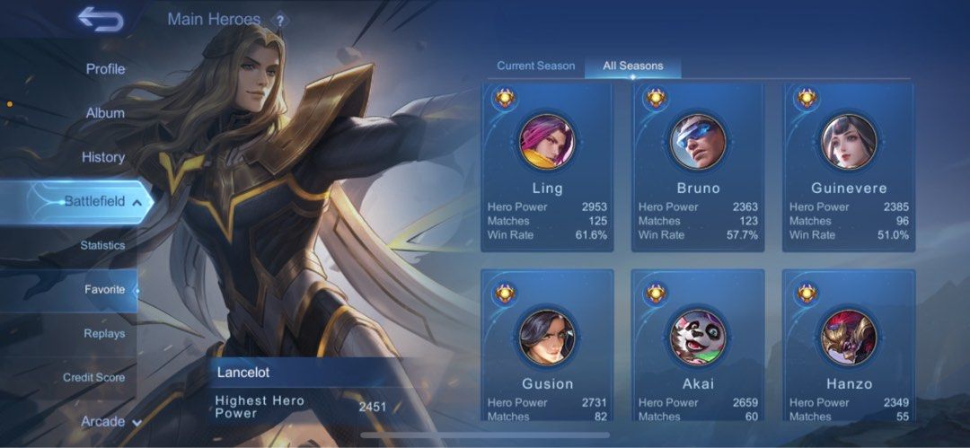 Lancelot Hero + YSS Collector mobile legends account, Video Gaming ...