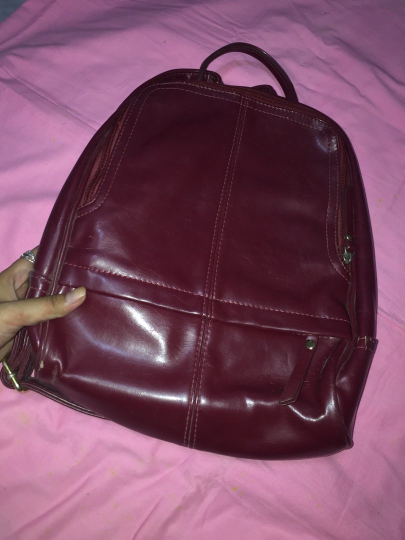 Leather Burgundy Backpack, Women's Fashion, Bags & Wallets, Backpacks ...