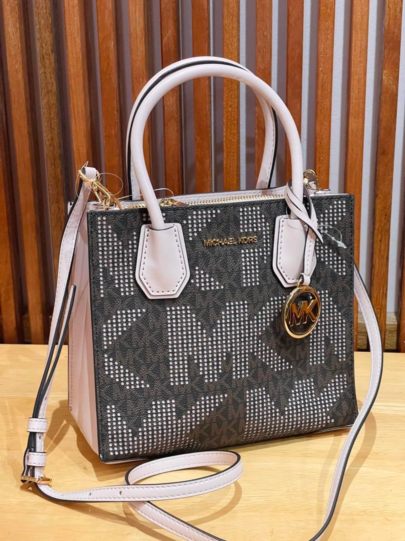 Michael Kors Small Mercer Crossbody Bag Blush Pink Brown MK Logo ...