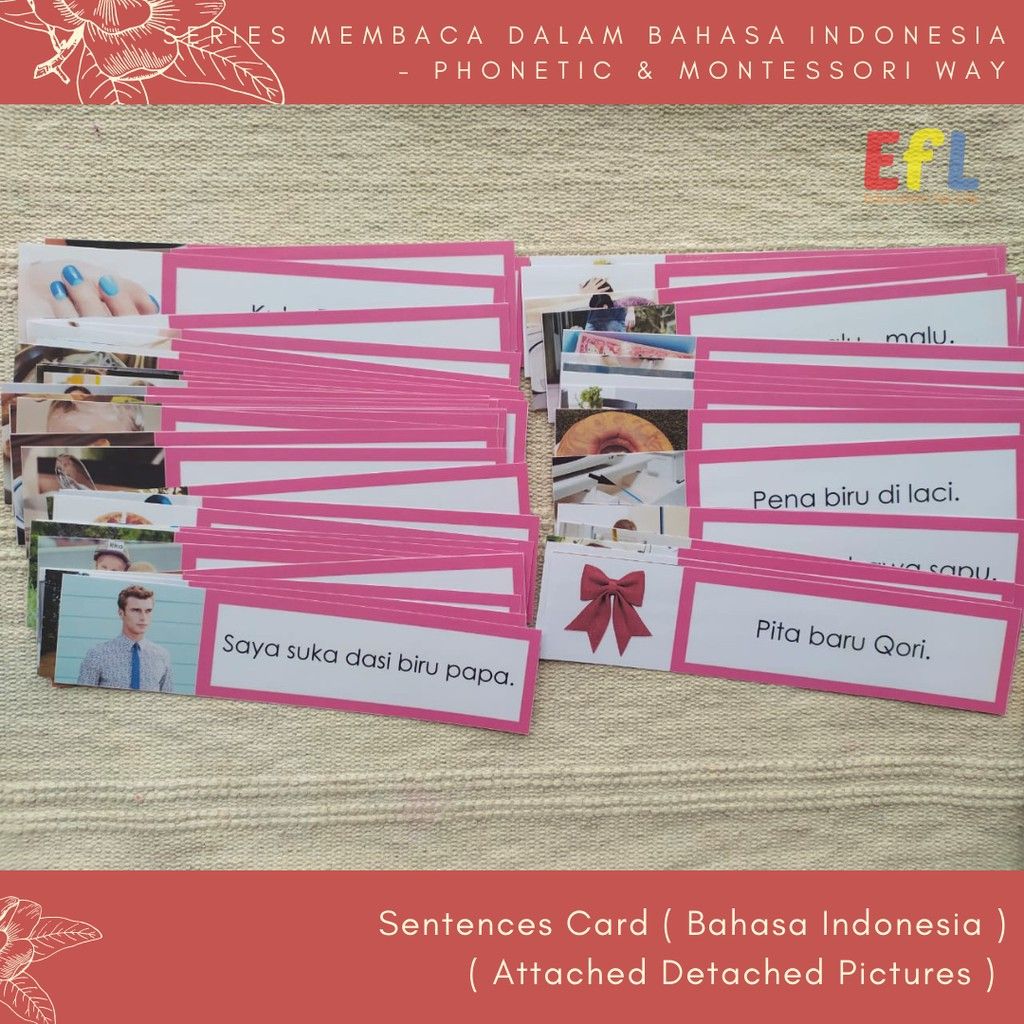 Montessori Pink Series Kartu Belajar Membaca Sentences Cards Attached ...