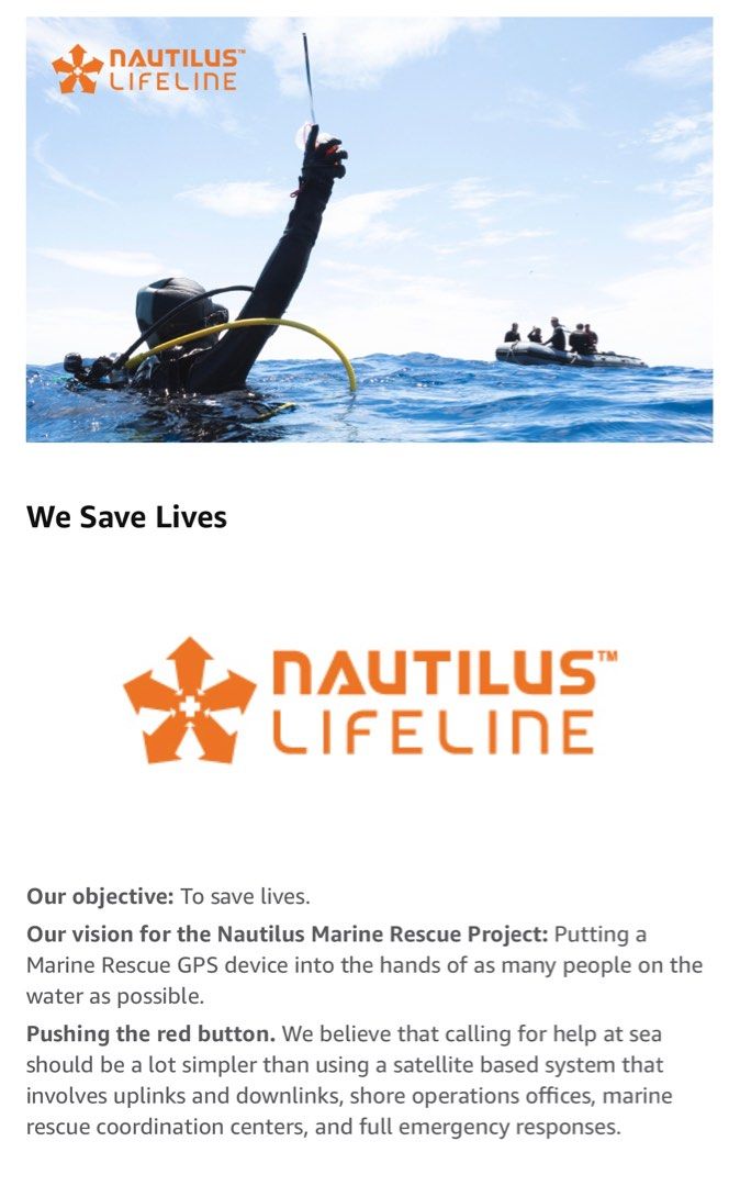 Nautilus Lifeline Marine Rescue GPS Submersible Dive Alert Scuba. Based ...