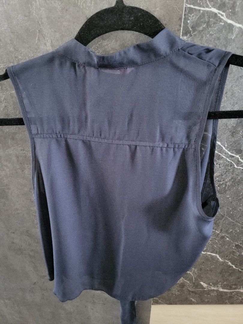 Navy Blue translucent blouse, Women's Fashion, Tops, Blouses on Carousell