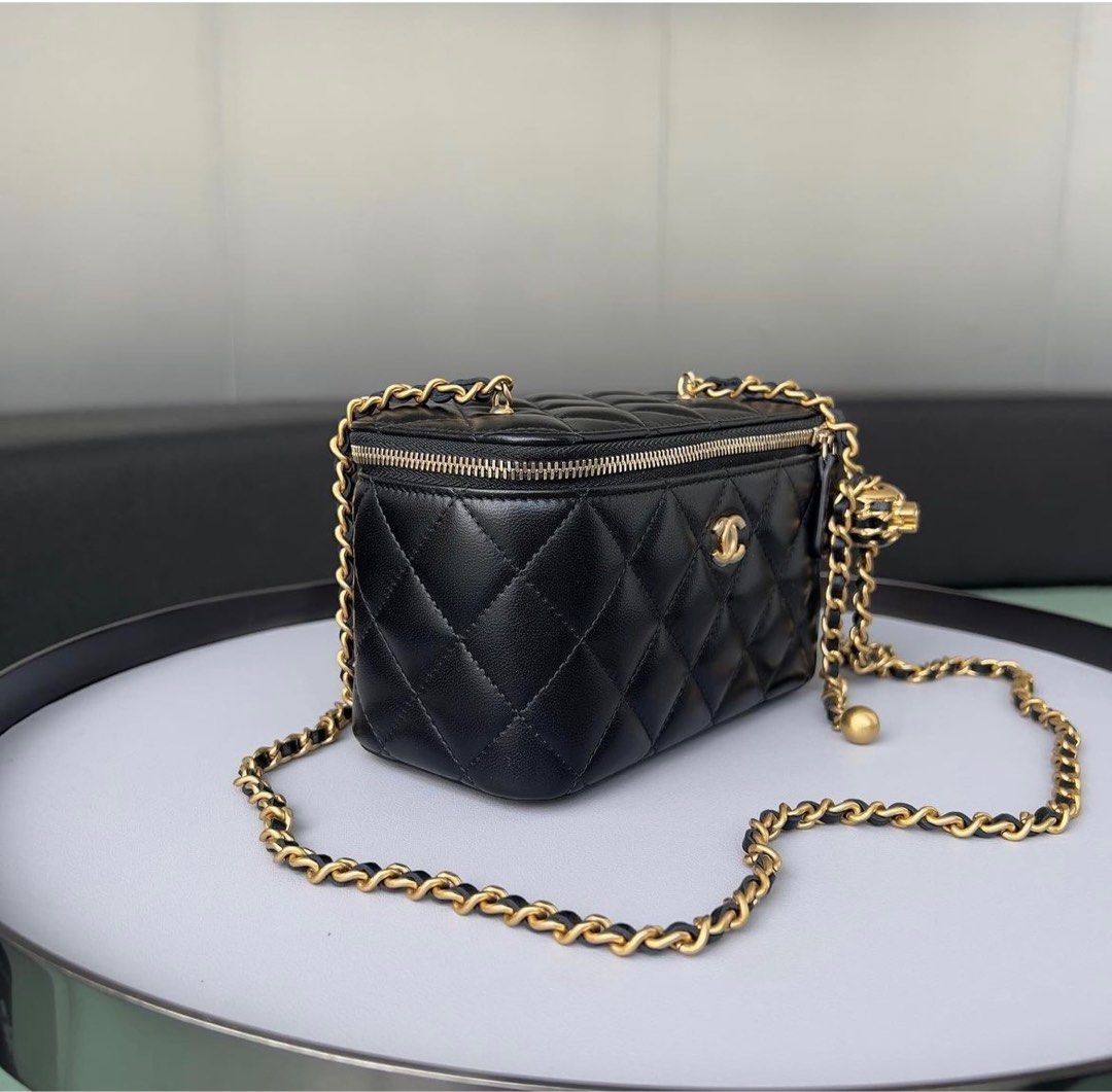 NEW Chanel Long Vanity Pearl Crush Lambskin Black Ghw, Luxury, Bags ...