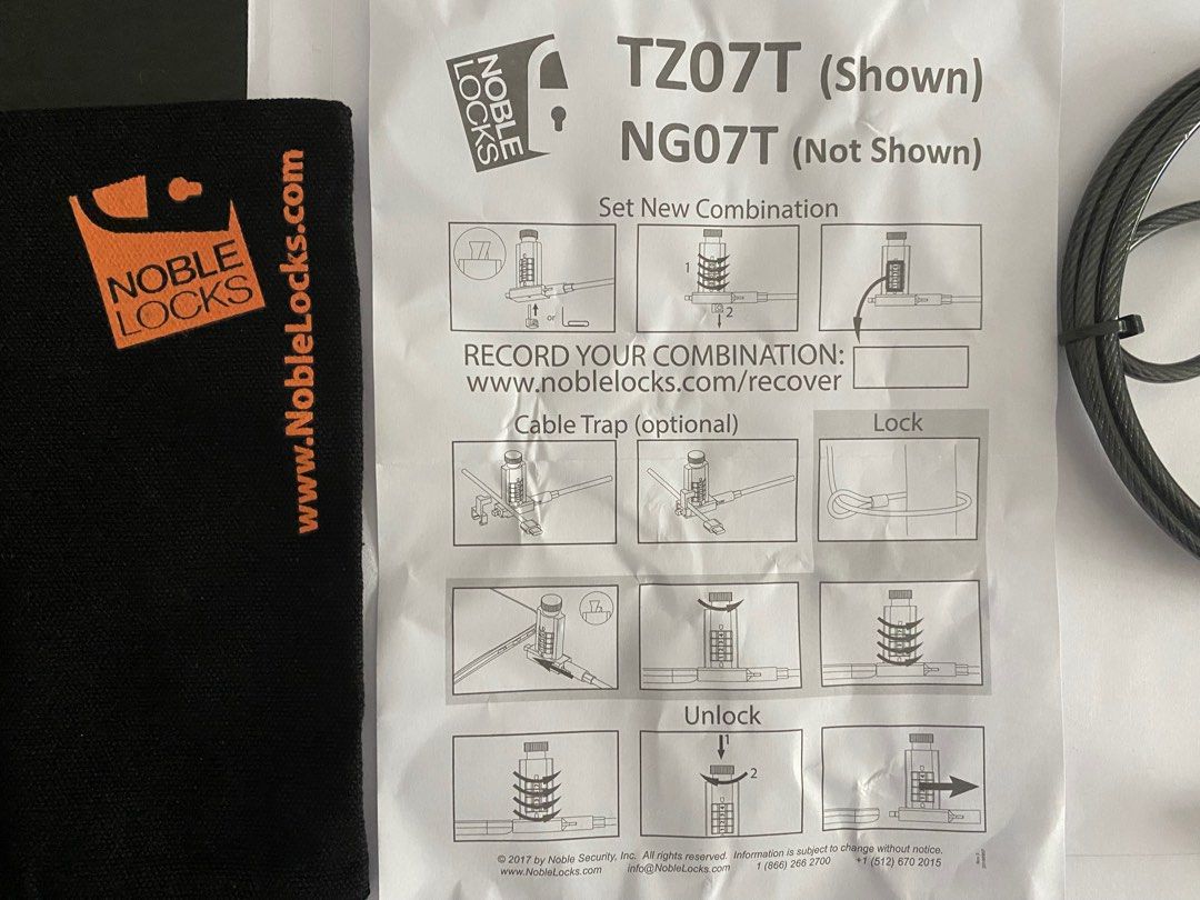 Noble Locks TZ07T Resettable Combination Wedge Lock (Laptop Cable Lock ...