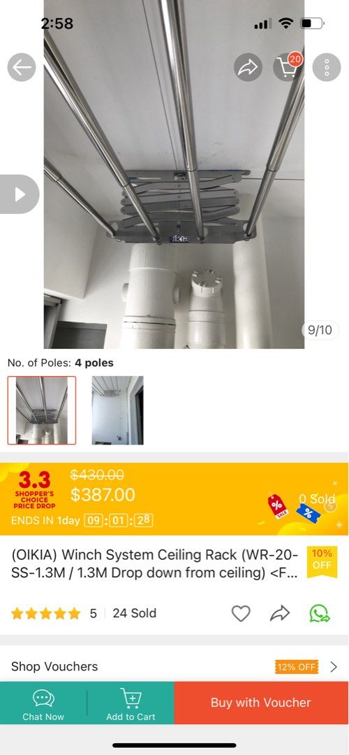 (OIKIA) Winch System Ceiling Rack (WR-20-SS-1.3M), Furniture & Home ...