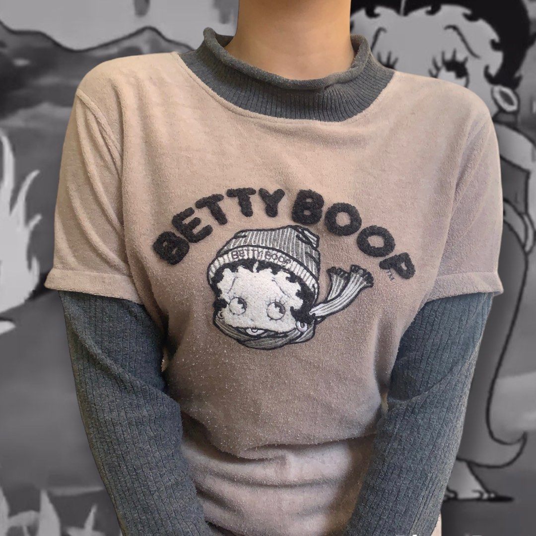 free sf original grunge/y2k betty boop a-line suede dress shirt on ...
