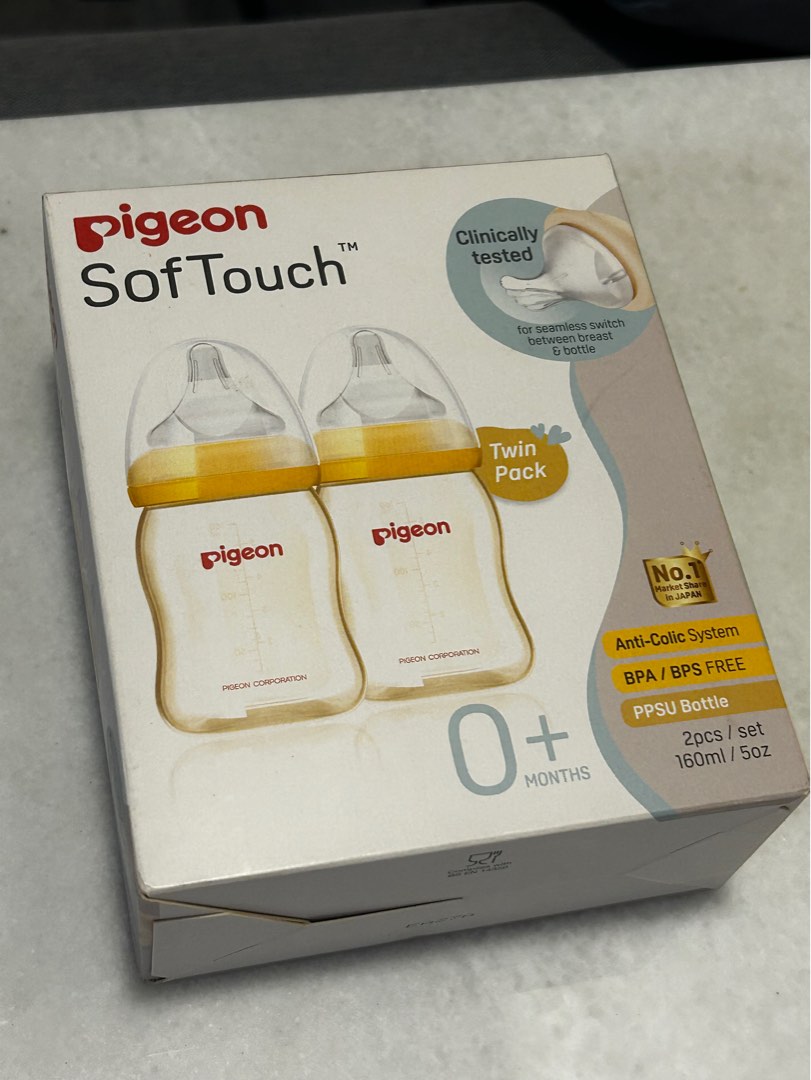 Pigeon SofTouch PPSU Bottle with Wide Neck Nipples- Twin Pack (0m+ tears), Babies & Kids ...